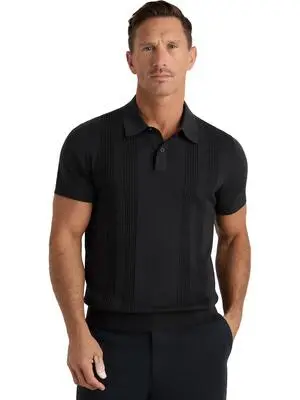 Quince Cotton-silk Ribbed Short Sleeve Sweater Polo - Black
