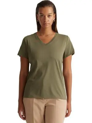 Quince Cotton Modal V-neck T-shirt - Dark Olive