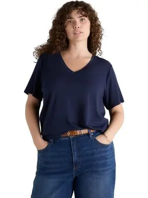 Quince Cotton Modal V Neck T-shirt - Navy