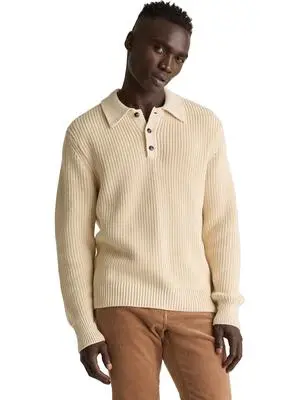 Quince Fisherman Polo Sweater - Alabaster