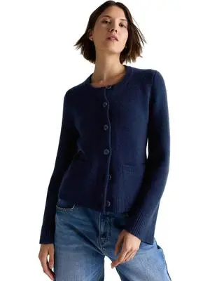 Quince Mongolian Cashmere Structured Cardigan Sweater True Navy