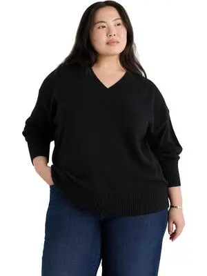Quince Mongolian Cashmere Oversized V-Neck Sweater Black