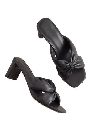 Quince Italian Leather Twist Mid Heel Mule - Black