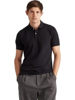 Quince Organic Stretch Luxe Pique Polo Shirt - Black