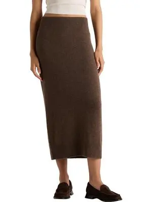 Quince Mongolian Cashmere Fitted Midi Skirt - Brown