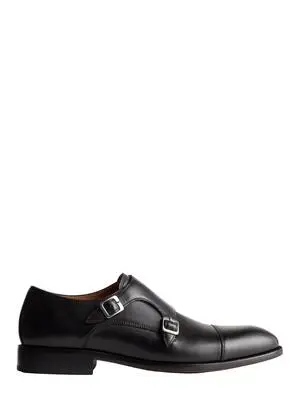 Quince Italian Leather Monk Strap Oxford Shoes - Black