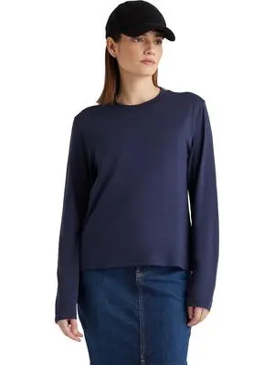 Quince Cotton Modal Relaxed Long Sleeve T-shirt - Navy