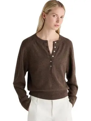 Quince Quince Mongolian Cashmere Dolman Sleeve Henley Sweater Brown