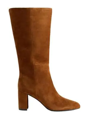 Quince Italian Suede Block Heel Boots - Cognac
