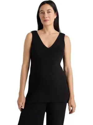 Quince Cotton Cashmere Maternity And Nursing V-neck Tank Top - Black