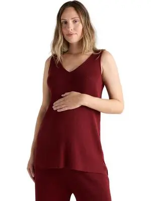 Quince Cotton Cashmere Maternity And Nursing V-neck Tank Top - Deep Brick Red