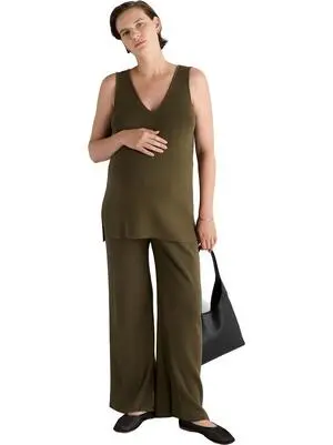 Quince Cotton Cashmere Maternity And Nursing V-neck Tank Top - Olive