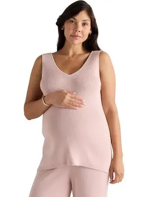 Quince Cotton Cashmere Maternity And Nursing V-neck Tank Top - Sugar Stone