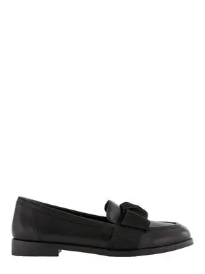 Quince Italian Leather Bow Penny Loafer - Black