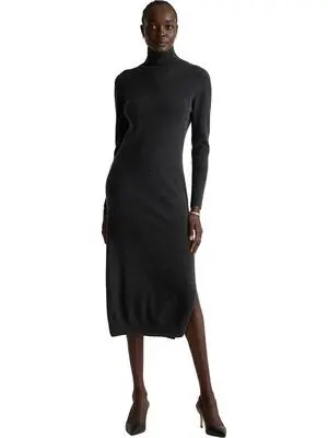Quince Mongolian Cashmere Turtleneck Midi Sweater Dress - Charcoal