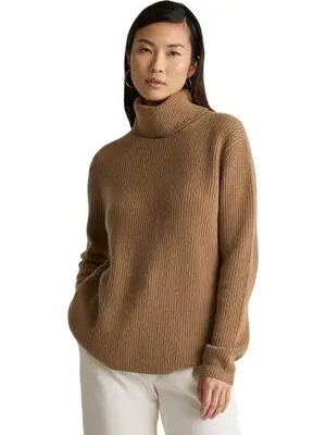 Quince Mongolian Cashmere Fisherman Turtleneck Sweater - Teak