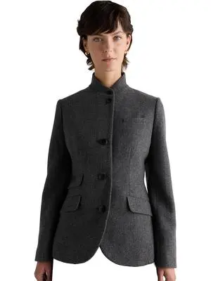 Quince Italian Wool Stand Collar Blazer Grey Herringbone