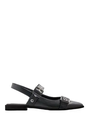 Quince Italian Leather Slingback Flat - Black