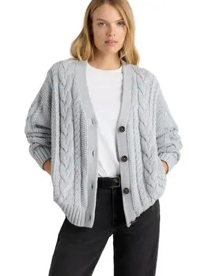 Quince Oversized Cable Knit Cardigan - Heather Dove Grey