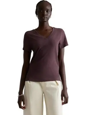 Quince QUINCE Organic Cotton Slub V-Neck T-Shirt Dried Fig