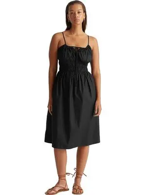 Quince Keyhole Midi Dress In Organic Cotton Poplin - Black