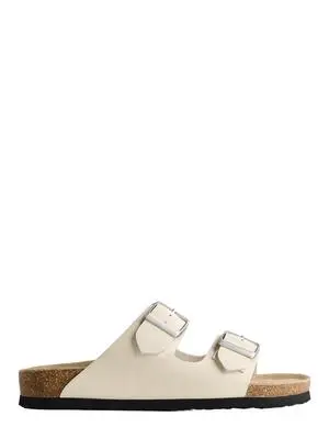 Quince Nappa Leather Double Buckle Slides Bone