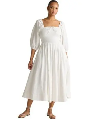 Quince Gauze Smocked Square Neck Midi Dress - White
