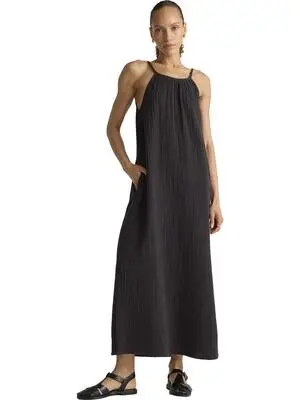 Quince Organic Cotton Gauze Sleeveless Maxi Dress - Black