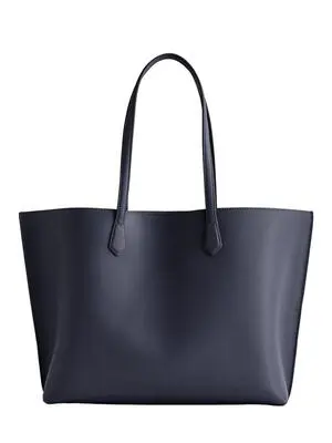 Quince Italian Leather Triple Compartment Shopper Tote - Navy