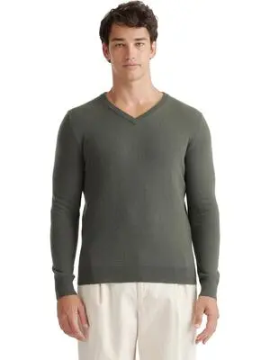 Quince Quince Cashmere V-Neck Sweater Moss