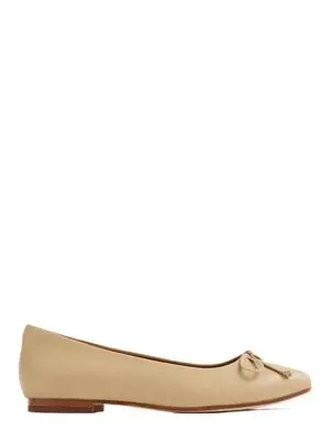 Quince Italian Leather Pointed Bow Flat - Almond