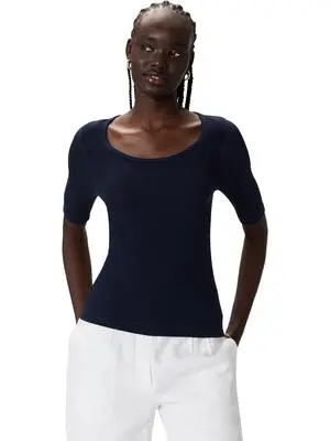 Quince Organic Cotton Micro-rib Elbow Sleeve T-shirt - Deep Navy