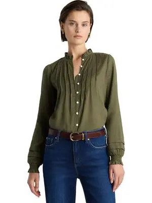Quince Organic Textured Cotton Peasant Blouse Caper
