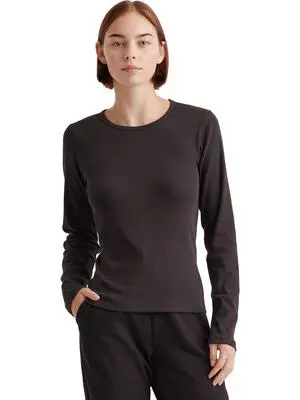 Quince Organic Cotton Micro-rib Long Sleeve T-shirt - Black