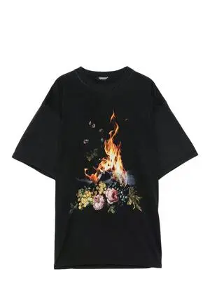 Undercover Floral-print Crew Neck T-shirt - Black