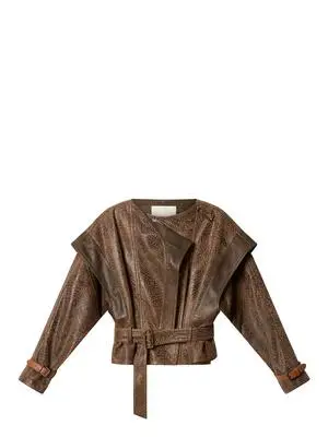 Isabel Marant Embossed Lambskin Leather Jacket - Chocolate