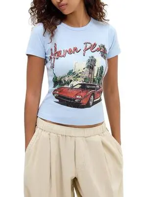 BDG URBAN OUTFITTERS Haven Place Crystal Embellished Baby Tee - Blue