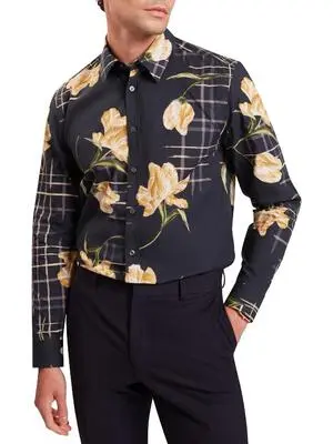 Ted Baker London Quorik Floral Print Button-up Shirt - Navy
