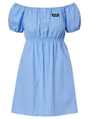 Miu Miu Checked Cotton Poplin Minidress Blue
