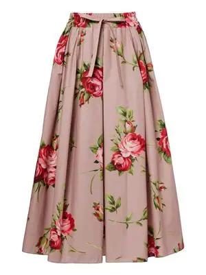 Dolce & Gabbana Floral Pleated Cotton Midi Skirt Blue
