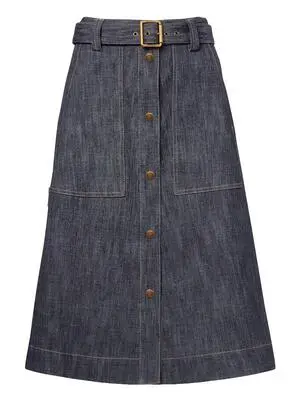 Moncler Belted Denim Midi Skirt - Blue