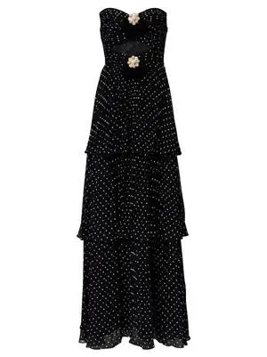 SELF-PORTRAIT Embellished Polka-dot Tiered Gown - Black