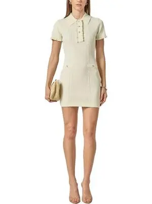 English Factory Ruffle Placket Mini Sweater Dress Cream