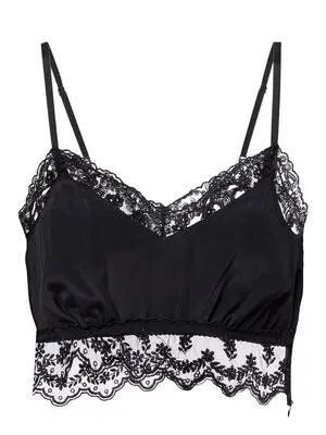 Simone Rocha Lace-trimmed Crepe De Chine Crop Top - Black
