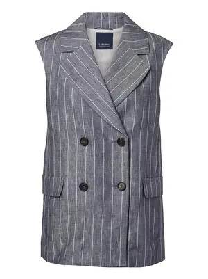 Max Mara Ballo Pinstripe Linen Vest - Blue
