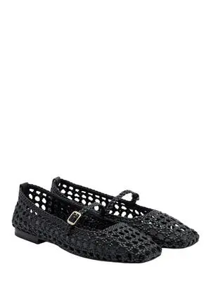 SOULIERS MARTINEZ Woven Leather Mary Jane Flats - Black