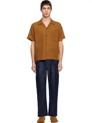 Sandro Openwork Mesh Shirt - Camel