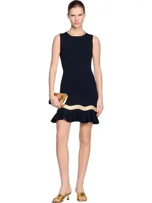 Sandro Metal Chain Trim Knit Mini Dress - Black