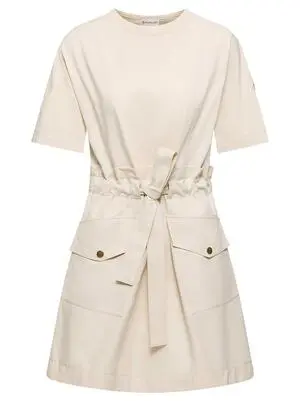 Moncler Belted Cotton Mini Dress - White