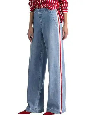Alice + Olivia Mid Rise Straight Jeans - Edie Wash/off White/chili Pepper